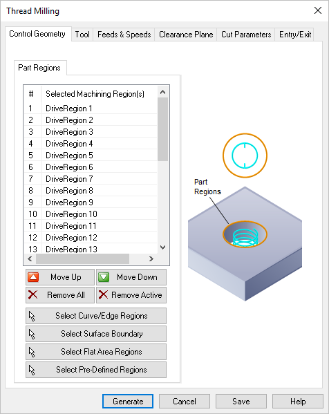 MILL Module > Creating 2½ Axis Operations > Thread Milling > Control ...