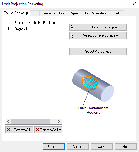 MILL Module > Creating 4 Axis Operations > 4 Axis Projection Pocketing ...