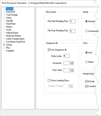 RhinoCAM FAQs > Post-Processing > How to: Define the Post-Processor