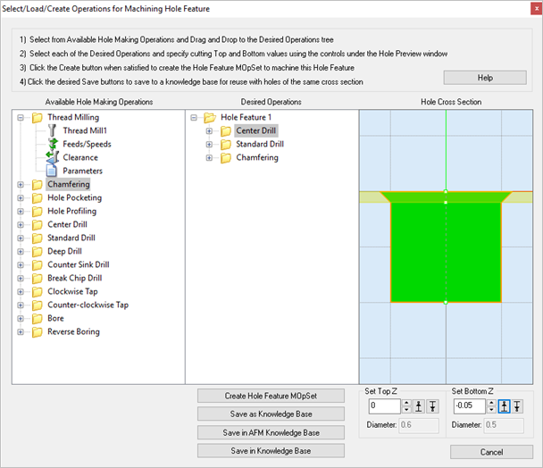 MILL Module > Creating Machining Operations > Features > Knowledge Base ...