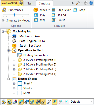 Profile-NEST Module > User Interface > Machining Browser > Simulate Tab