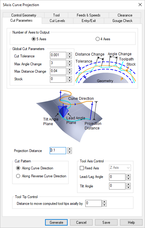 MILL Module > Creating 5 Axis Operations > 5 Axis Curve Projection ...