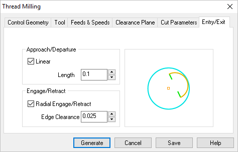 MILL Module > Creating 2½ Axis Operations > Thread Milling > Entry/Exit